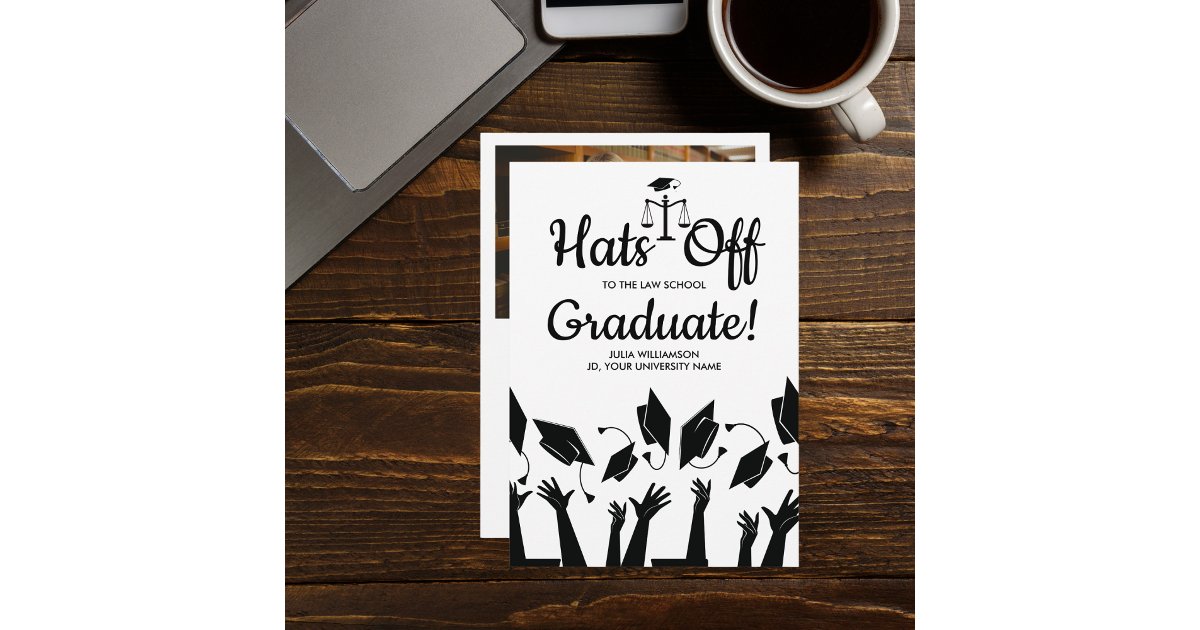 Law School Hats Off Grad Photo Graduation Party Invitation | Zazzle
