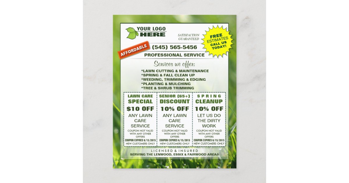 Lawn Care 1 SIDED Flyer ADD LOGO Custom Coupons | Zazzle