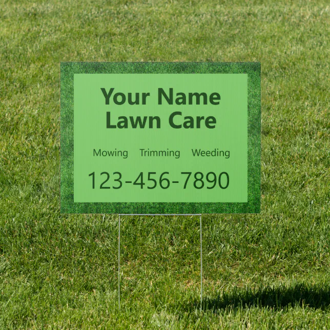 Lawn Care Business Phone Number Green Sign | Zazzle