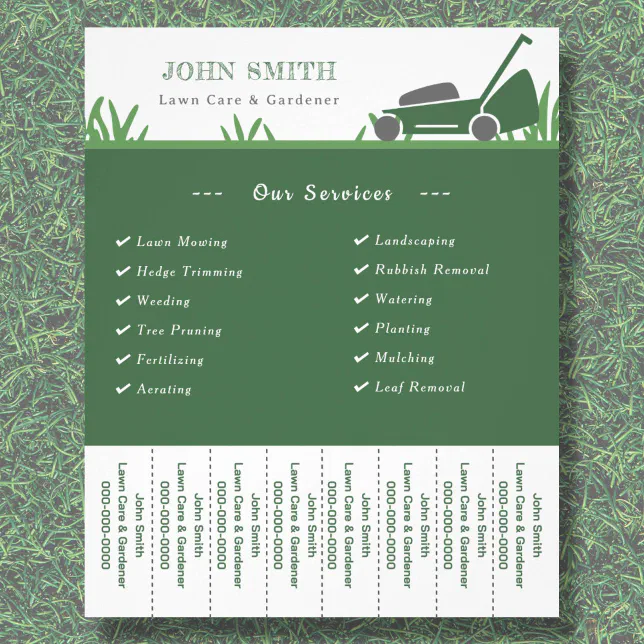 Lawn Care & Gardener Tear Off Strips Flyer | Zazzle