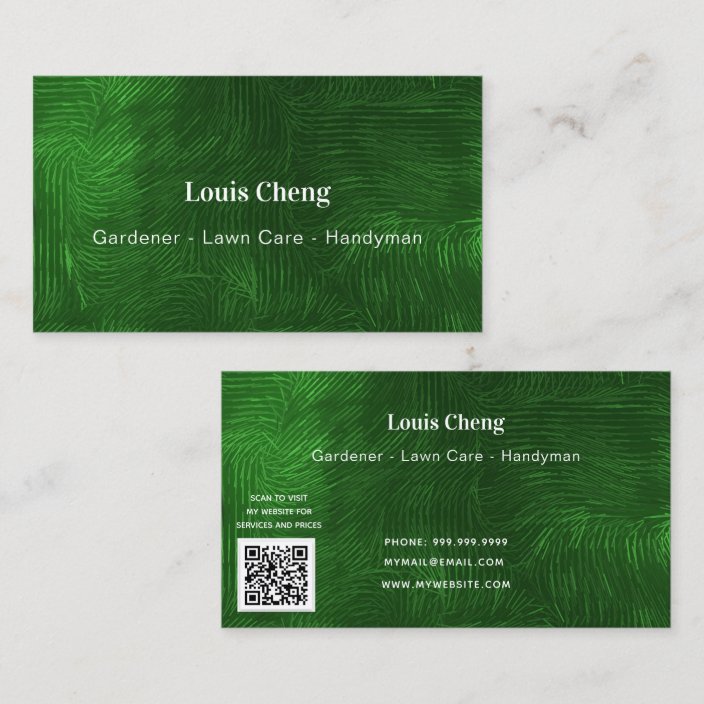 Lawn care gardening grass mower handyman QR code Business Card | Zazzle