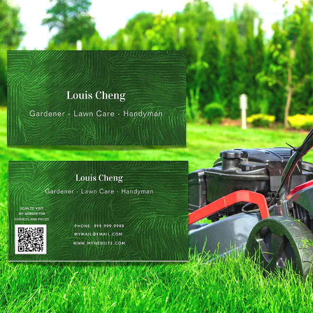 Lawn care gardening grass mower handyman QR code Business Card | Zazzle