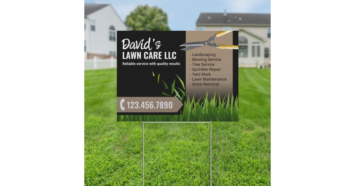 Lawn Care Landscaping Mowing Black & Beige Sign | Zazzle