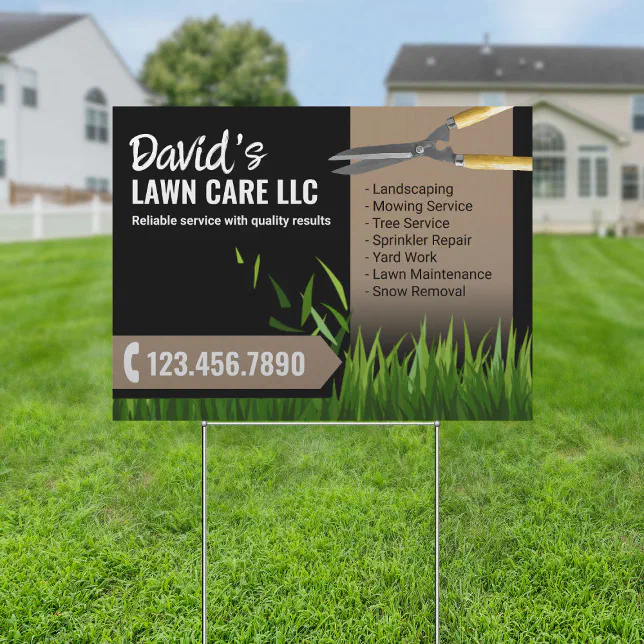 Lawn Care Landscaping Mowing Black & Beige Sign | Zazzle