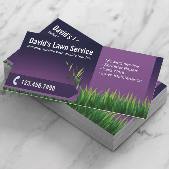 Lawn Care Landscaping Mowing Elegant Purple Business Card | Zazzle