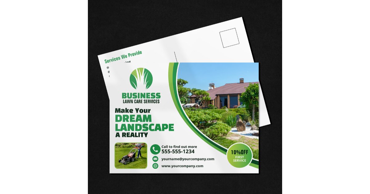 Lawn Care Landscaping Mowing Grass Tree Service Postcard | Zazzle