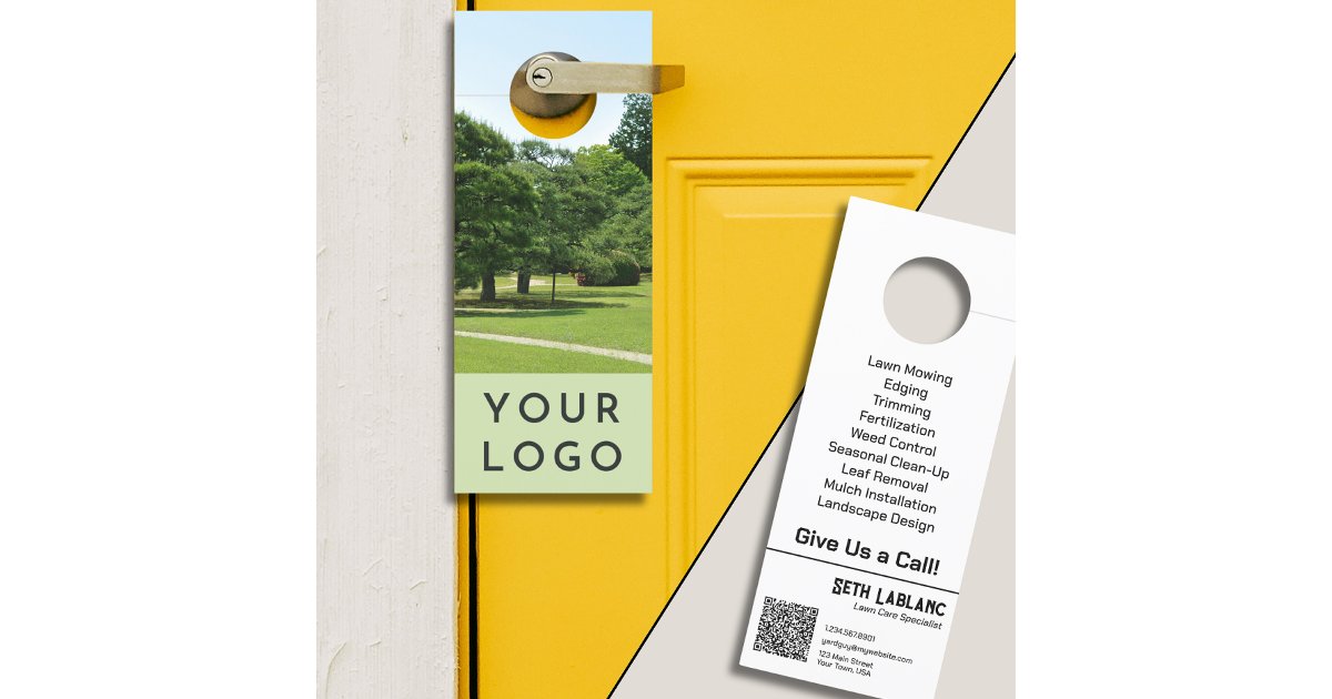 Lawn Care & Landscaping Photo QR Code Marketing Door Hanger | Zazzle