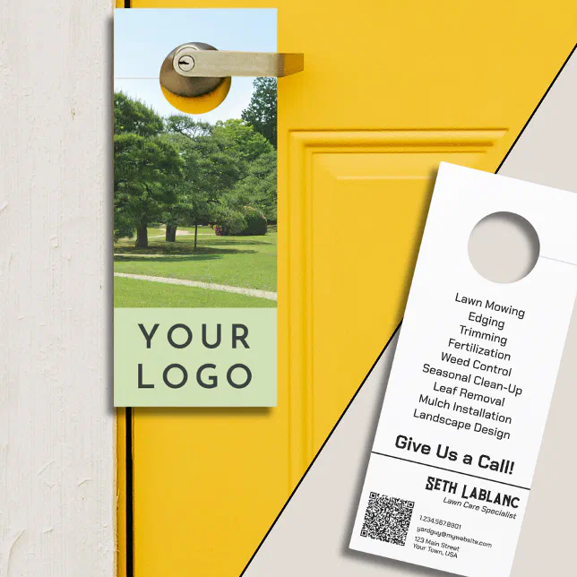 Lawn Care & Landscaping Photo QR Code Marketing Door Hanger | Zazzle