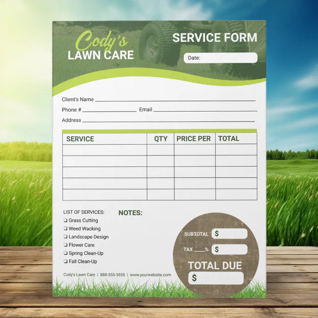 Lawn Care Landscaping Service Order Invoice Form Notepad | Zazzle