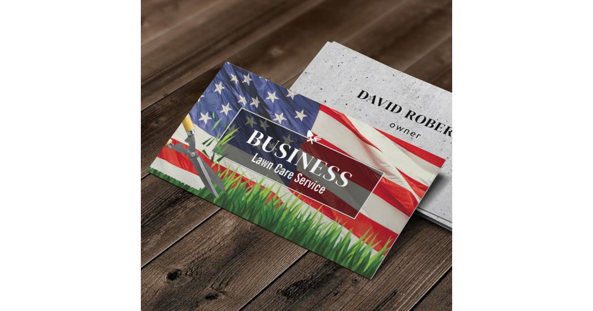 Lawn Care & Landscaping Service US Flag & Grass Business Card | Zazzle