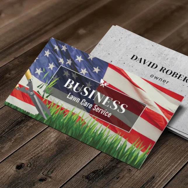 Lawn Care & Landscaping Service US Flag & Grass Business Card | Zazzle