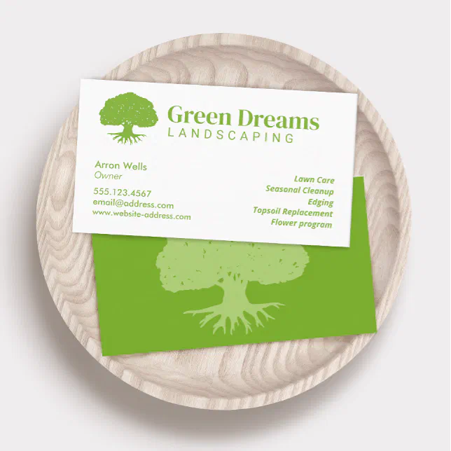 Lawn Care Landscaping Tree with Roots Business Card | Zazzle