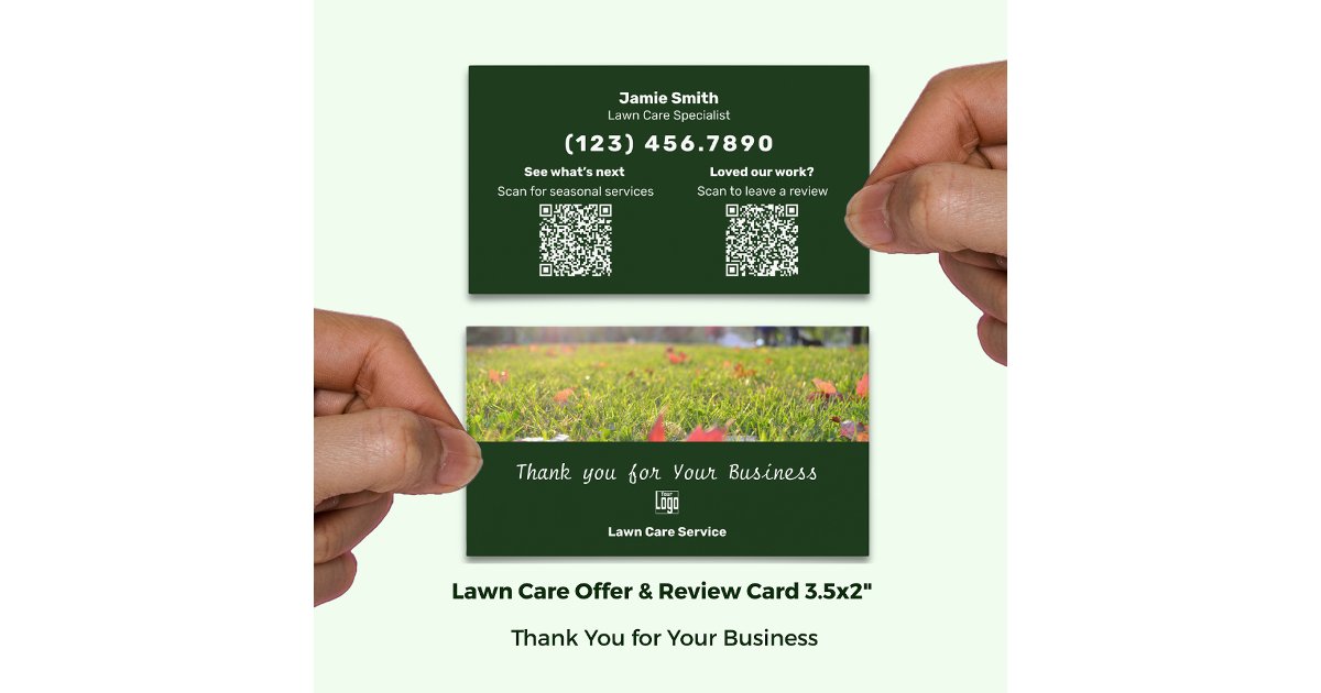 Lawn Maintenance Review & Thank You Combo Business Card | Zazzle