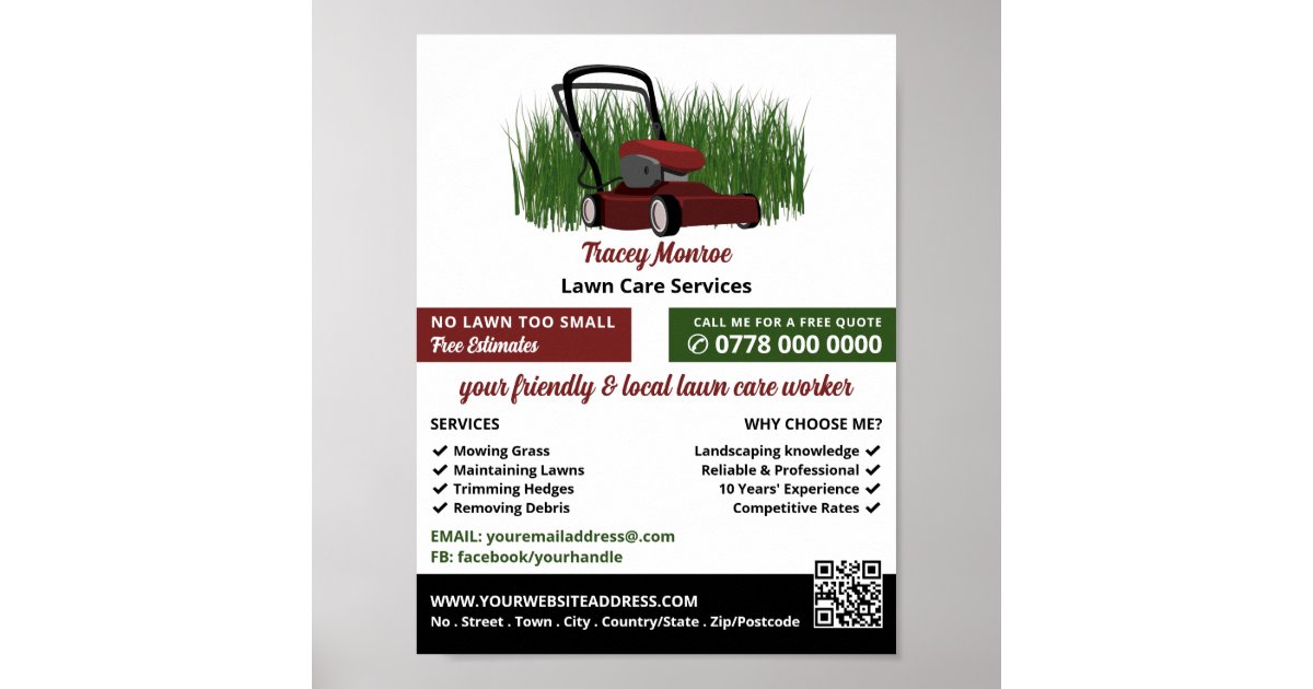 Lawn-Mower on Grass, Lawn Care Services Poster | Zazzle