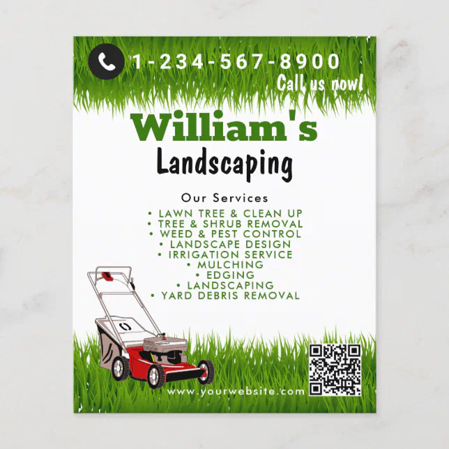 Lawn Mowing Cutting Services, Lawn Care QR Code Flyer | Zazzle