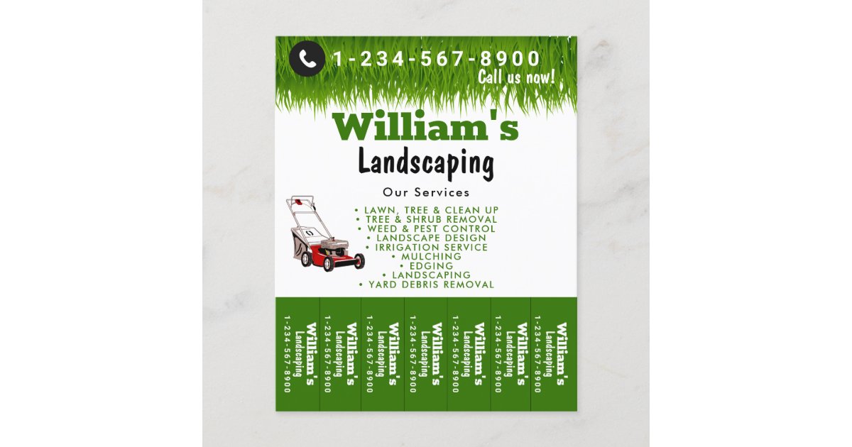 Lawn Mowing Cutting Services, Lawn Care Tear Off Flyer | Zazzle