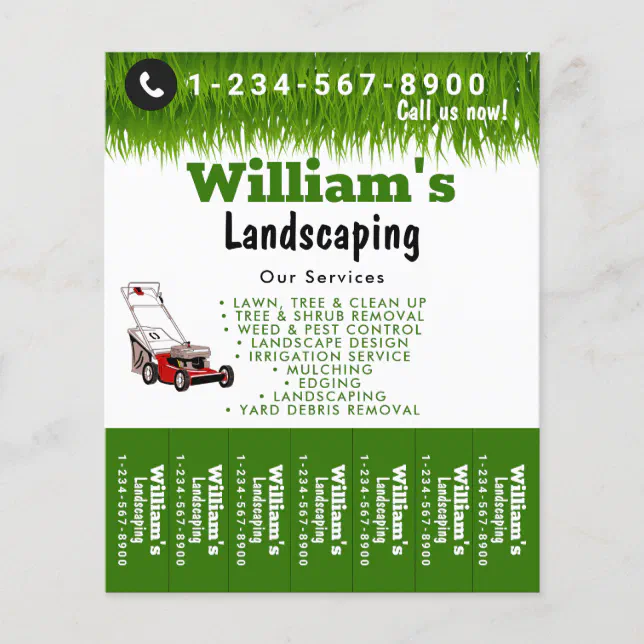 Lawn Mowing Cutting Services, Lawn Care Tear Off Flyer | Zazzle
