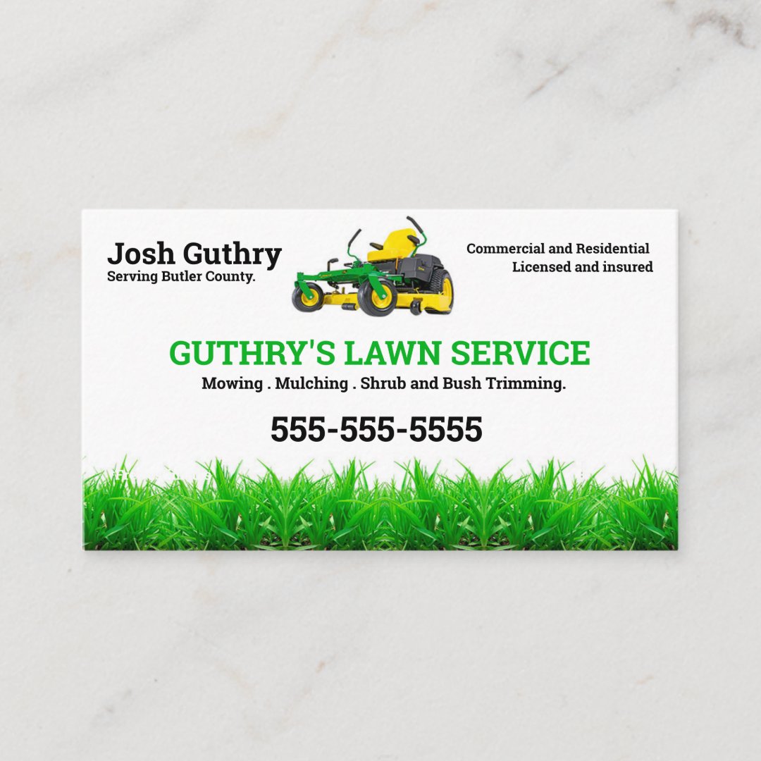 Lawn Service Business Card with zero turn mower | Zazzle