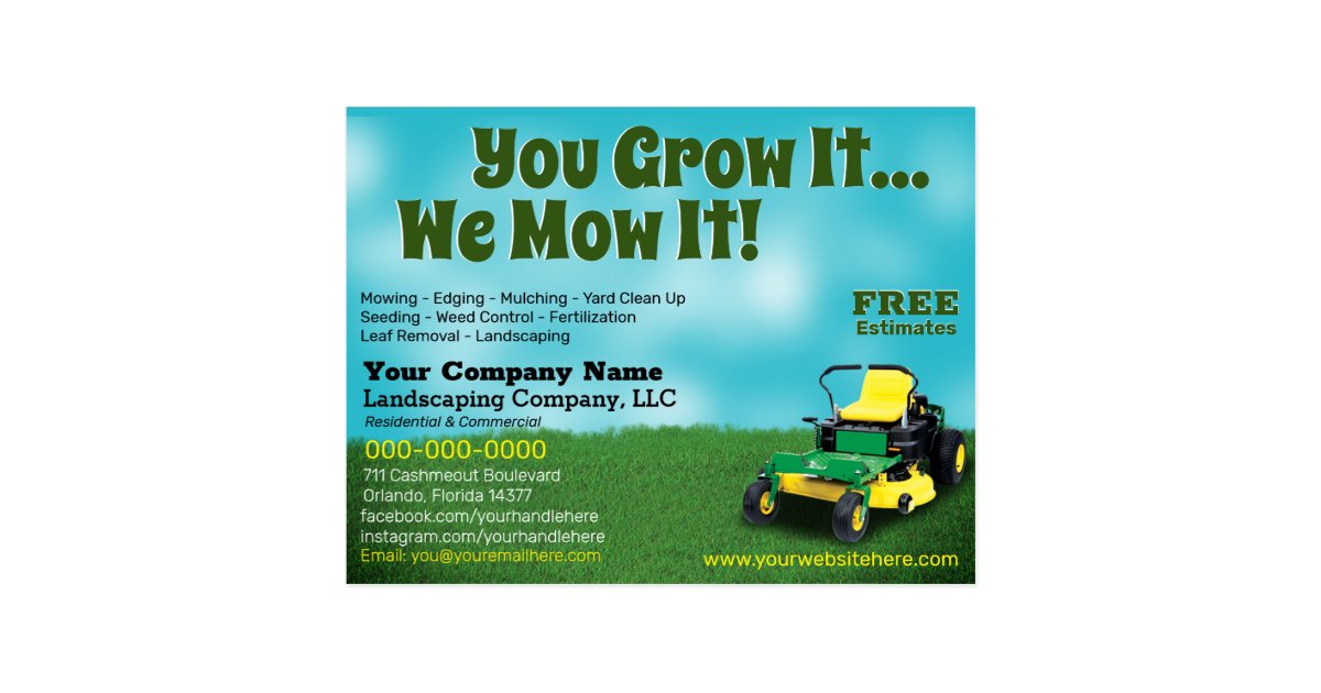 Lawncare Landscaping Grass Cutting Flyer Postcard | Zazzle.com
