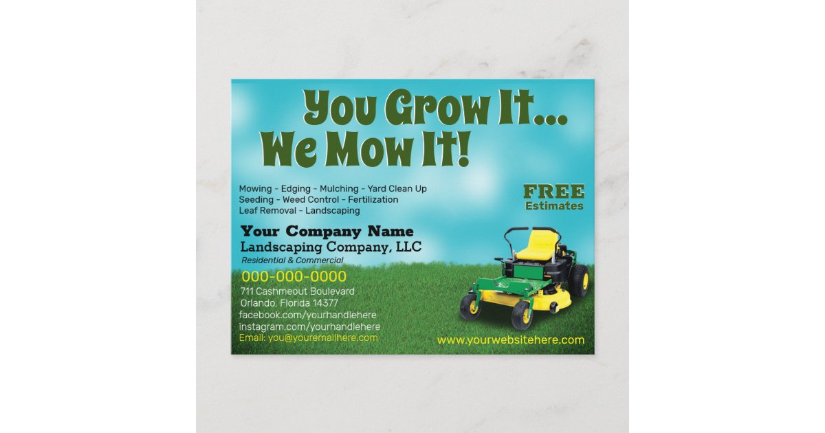 Lawncare Landscaping Grass Cutting Flyer Postcard | Zazzle