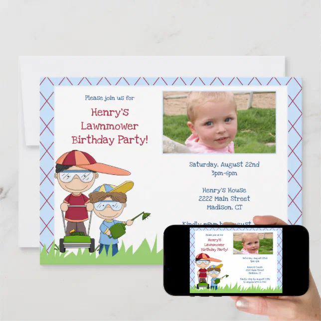 Lawnmower Landscaping Birthday Party Invitation | Zazzle