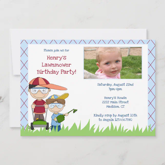 Lawnmower Landscaping Birthday Party Invitation | Zazzle