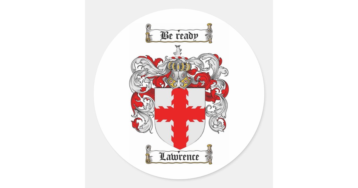 LAWRENCE FAMILY CREST - LAWRENCE COAT OF ARMS CLASSIC ROUND STICKER ...