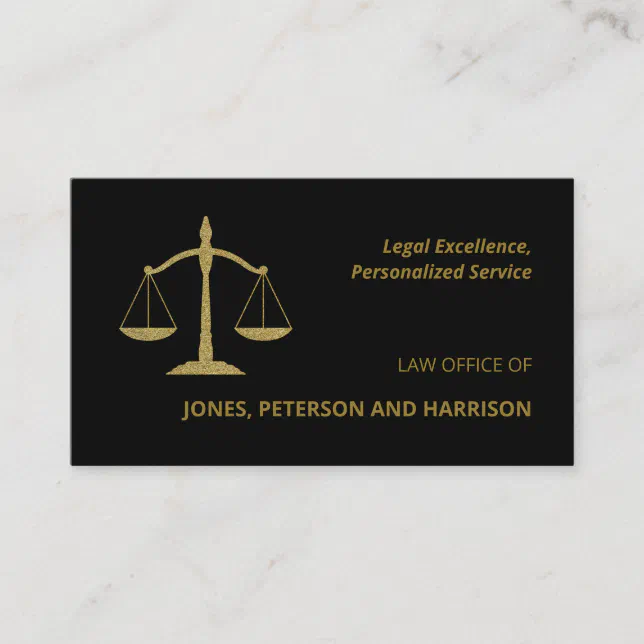 Lawyer Attorney Scale of Justice Gold Look Black Business Card | Zazzle