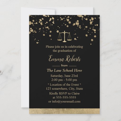 Lawyer Law School Graduation Modern Gold Splatters Invitation | Zazzle