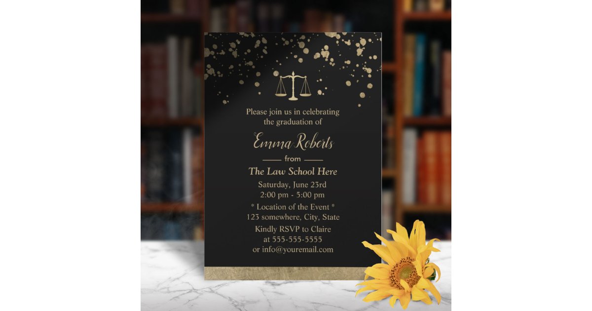 Lawyer Law School Graduation Modern Gold Splatters Invitation | Zazzle
