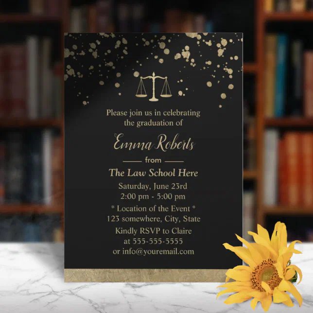 Lawyer Law School Graduation Modern Gold Splatters Invitation | Zazzle