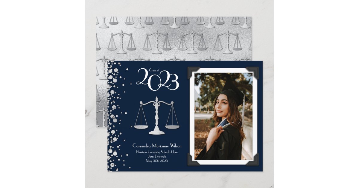 Lawyer Law School Silver Graduation Navy Blue Invi Invitation | Zazzle