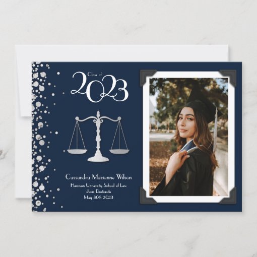 Lawyer Law School Silver Graduation Navy Blue Invi Invitation | Zazzle