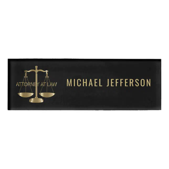 Lawyer - Scales of Justice - Black and Gold Name Tag | Zazzle