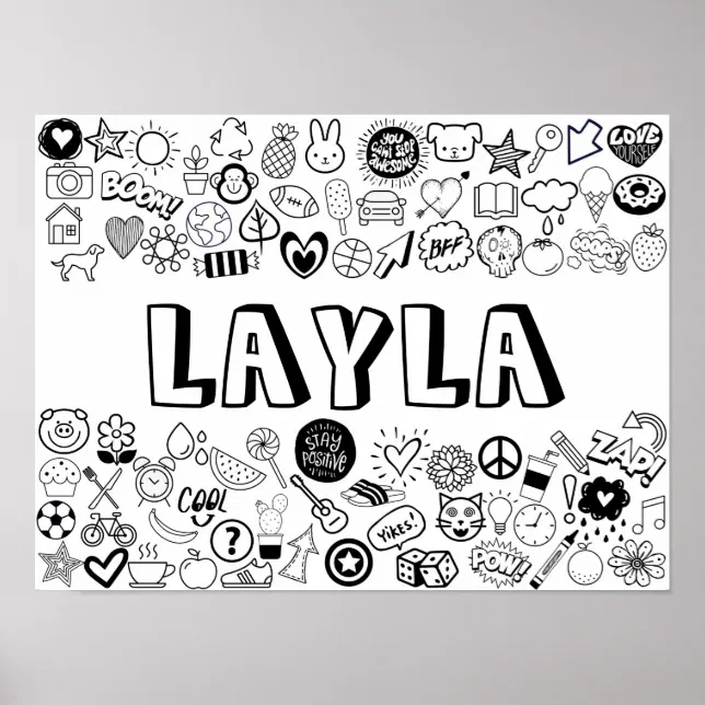 'LAYLA' Colour-it-Yourself Outline Design Poster | Zazzle