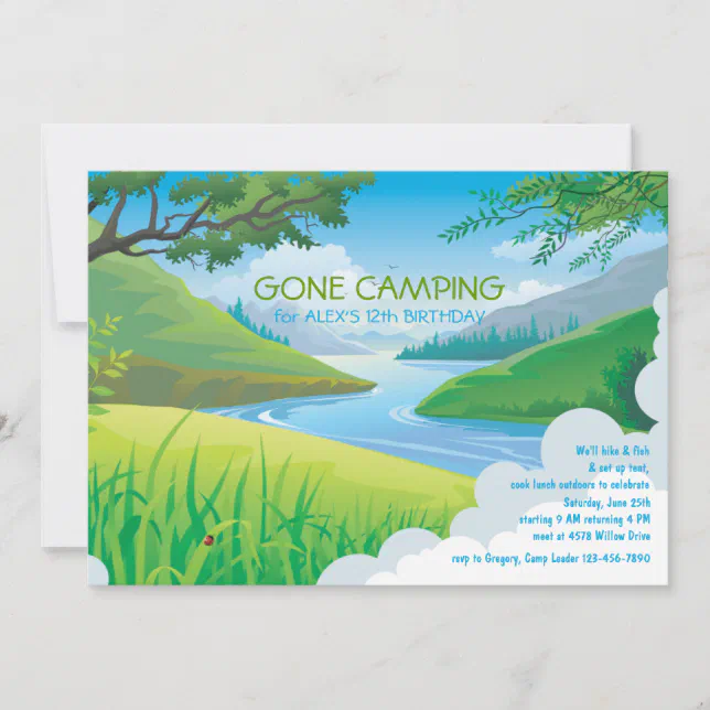 Lazy River Camping Birthday Invitation | Zazzle