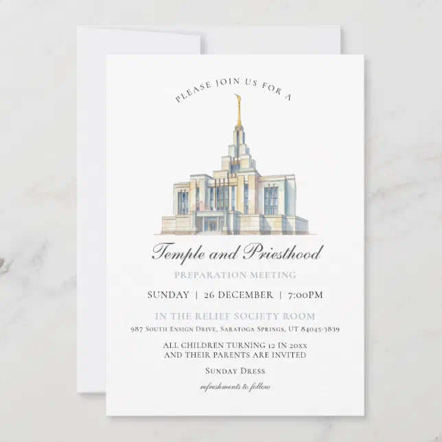LDS Saratoga Springs Temple Priesthood Preparation Invitation | Zazzle