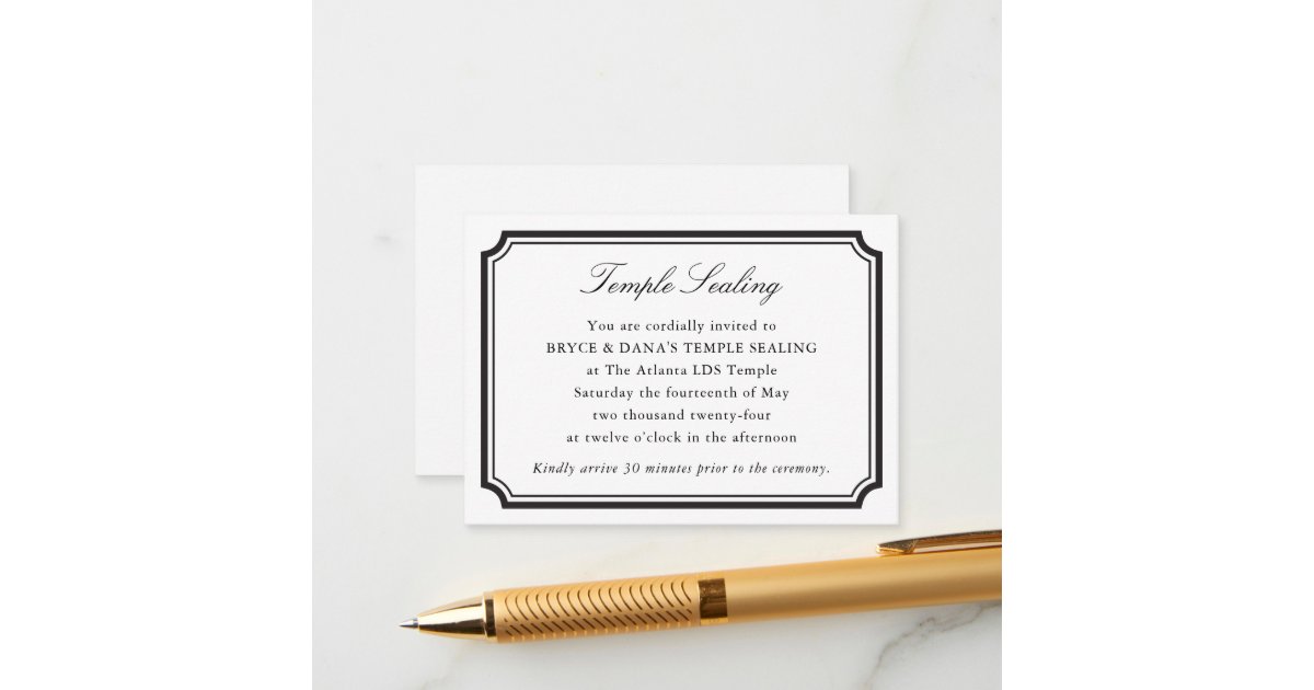 LDS Sealing Ceremony Wedding Invitation Enclosure | Zazzle