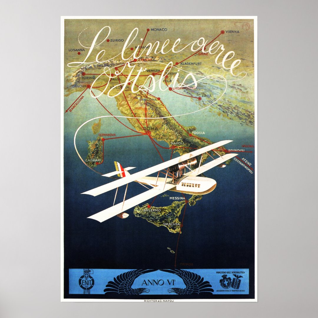 LE LINEE ITALY Airlines Airplane Europe Travel Ad Poster | Zazzle