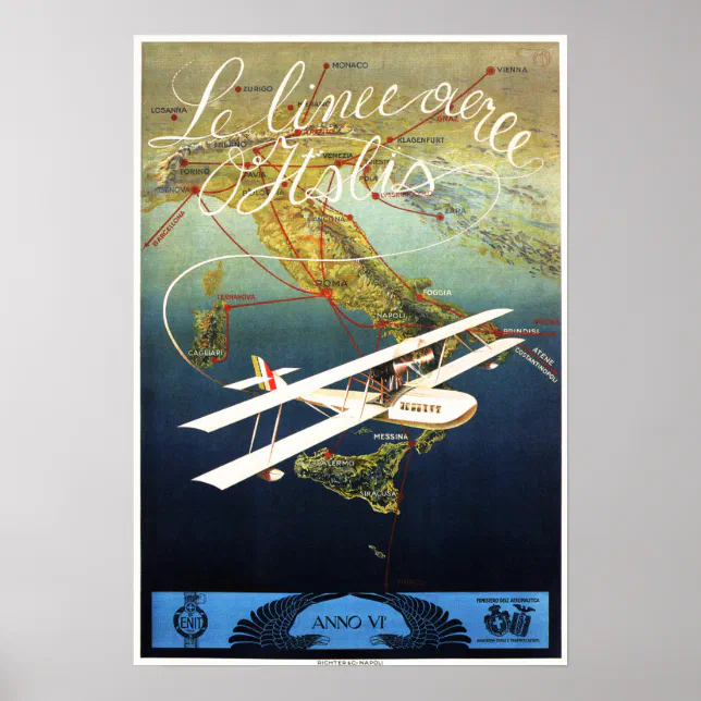 LE LINEE ITALY Airlines Airplane Europe Travel Ad Poster | Zazzle
