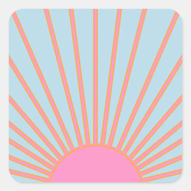 Le Soleil 02 Retro Sun Pink And Blue Sunshine Square Sticker | Zazzle