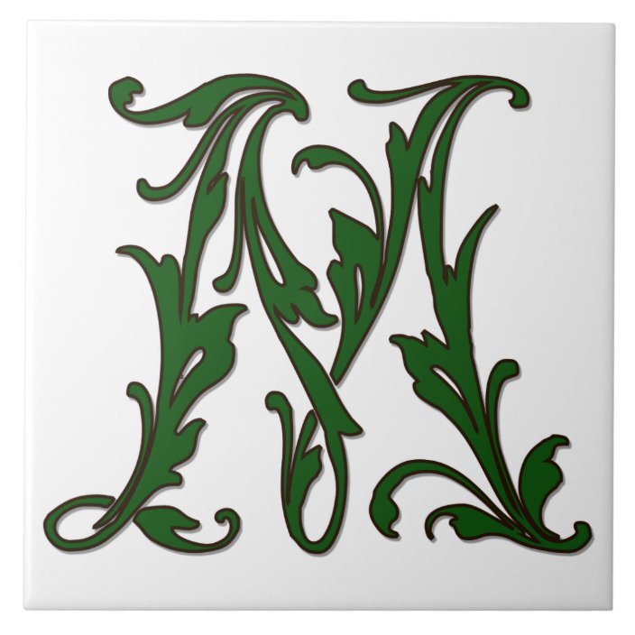 Leaf Letter M in Green Monogram Tile | Zazzle