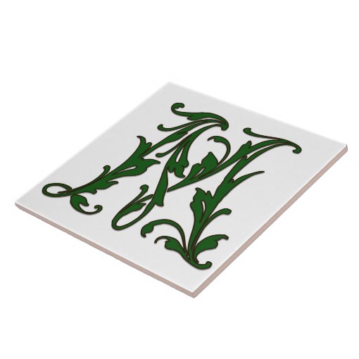 Leaf Letter M in Green Monogram Tile | Zazzle