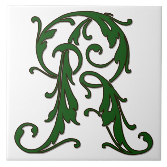 Leaf Letter R in Green Monogram Tile | Zazzle.com