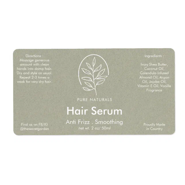 Leaf Logo Modern Botanical Natural Green Product Label | Zazzle
