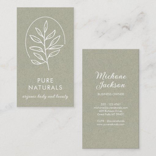 Leaf Logo Modern Botanical Simple Natural Green Business Card | Zazzle