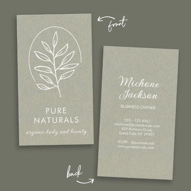 Leaf Logo Modern Botanical Simple Natural Green Business Card | Zazzle