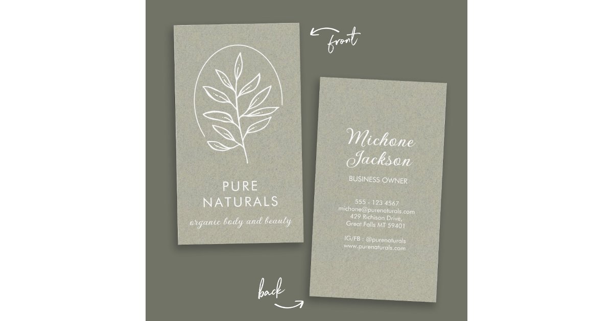 Leaf Logo Modern Botanical Simple Natural Green Business Card | Zazzle