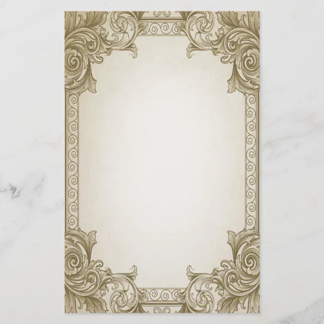 Leaf Scrolls- Brown Stationery | Zazzle