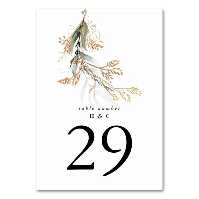 Leafy Botanical Eucalyptus Modern Greenery Branch Table Number | Zazzle